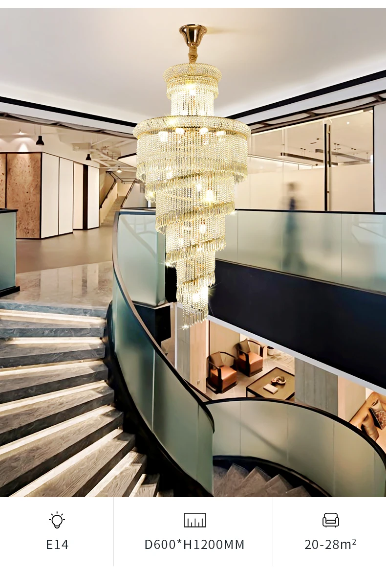 Modern Crystal Chandelier Staircase Long Villa Chain Lighting Fixture ...