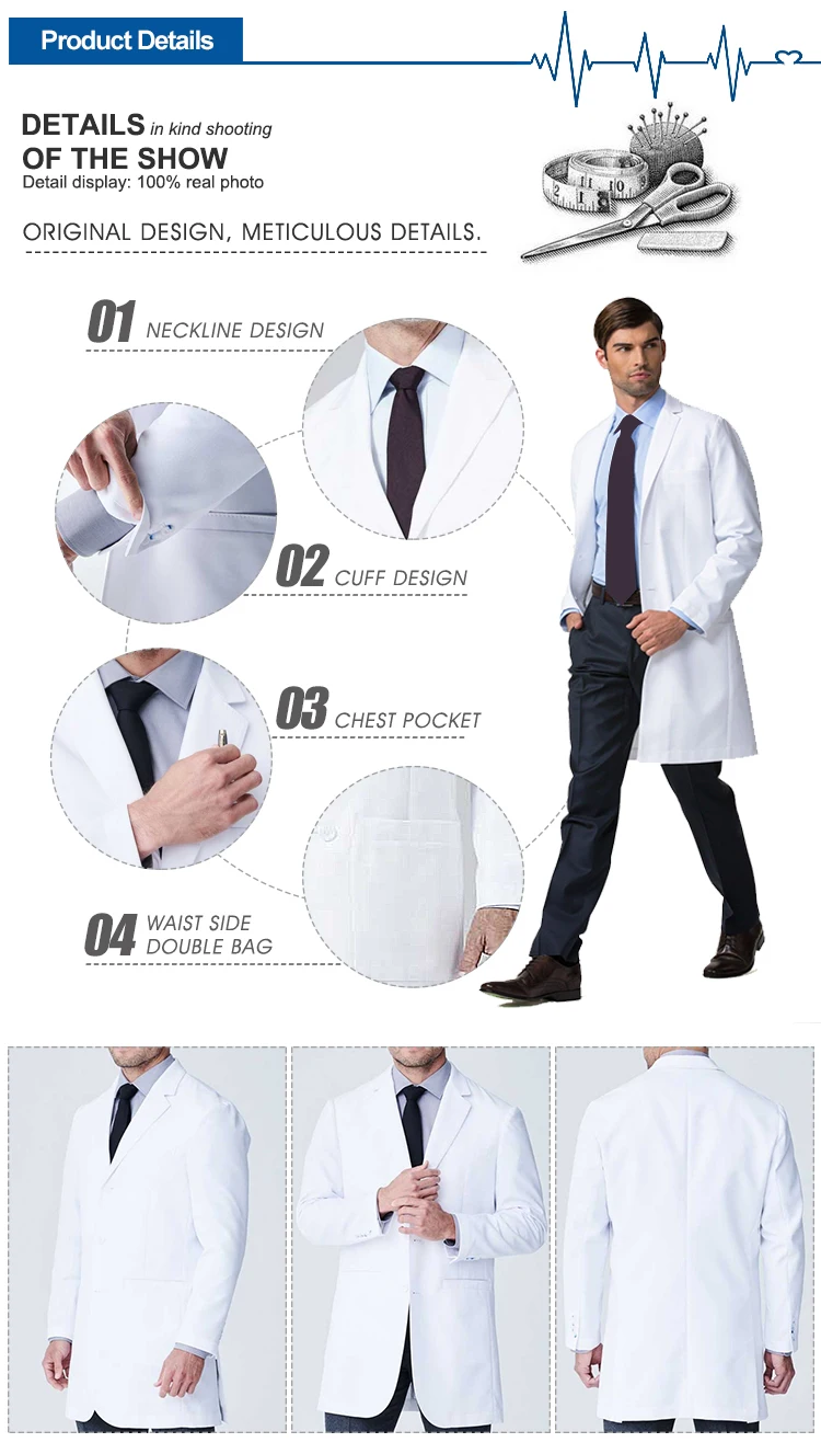 Hospital White Lab Coat Doctors Uniform Men and Women Long Sleeve ...