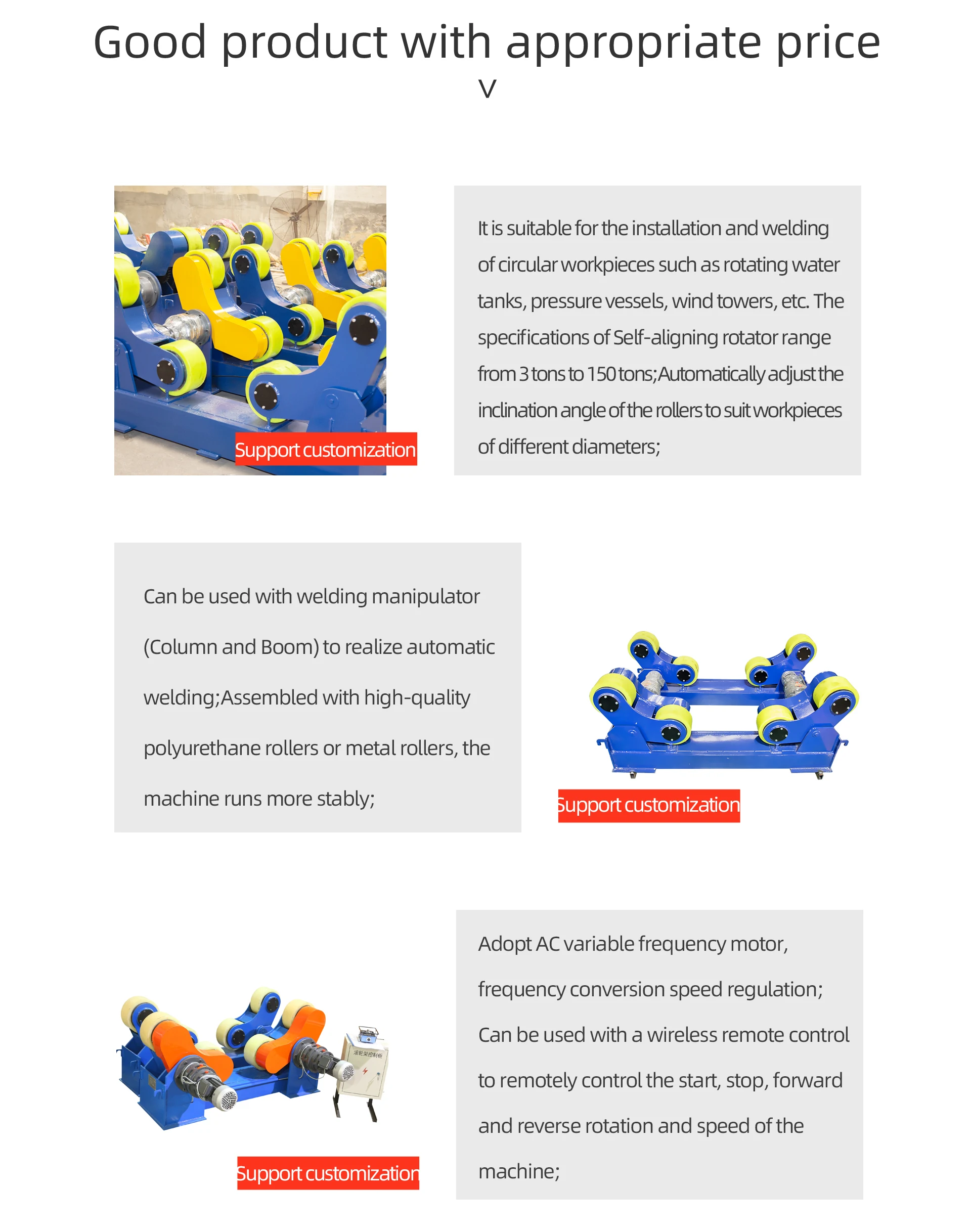Turning Roll 10t Tank Rotator Welding Self Adjusting Roller Bed - Buy ...