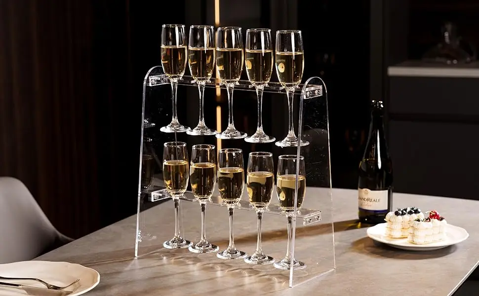 2-tier Modern Premium Clear Acrylic Champagne Flute Holder Stand 10 ...