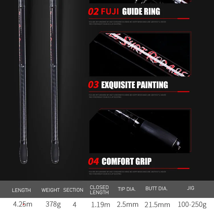 LUREKILLER Surf Fishing Rod - 4.25m Carbon Fiber Telescopic
