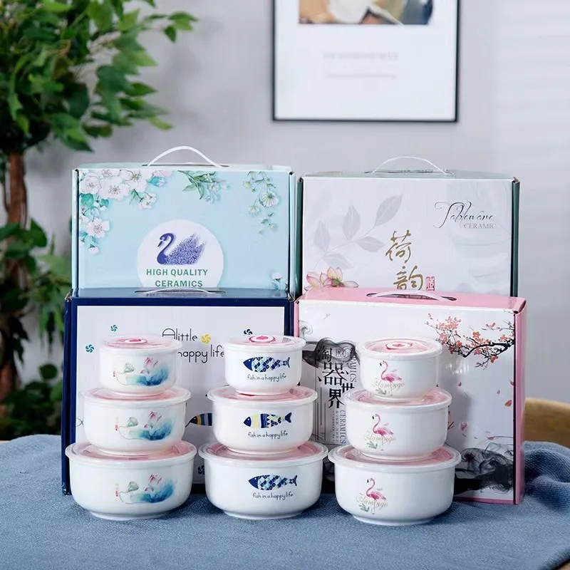 Creative Ceramic Fresh-keeping Bowl With Cover Three Piece Set Of ...