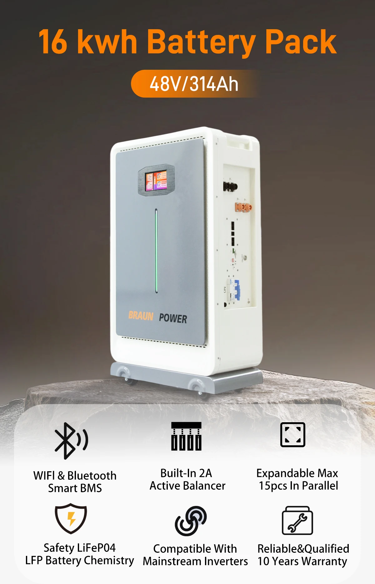 16kWh 51.2v 300ah 314ah 48v 16kwh Lfp Battery Pack Wall Mounted Lifepo4 ...