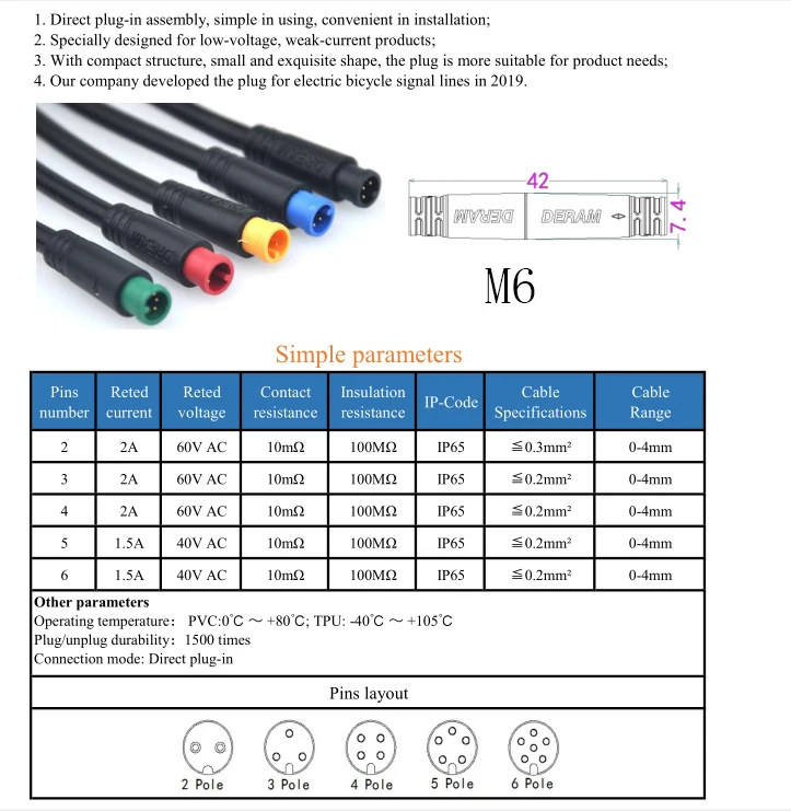Round Small 4 Pin Connector Types IP65 Waterproof E.bike Electric ...
