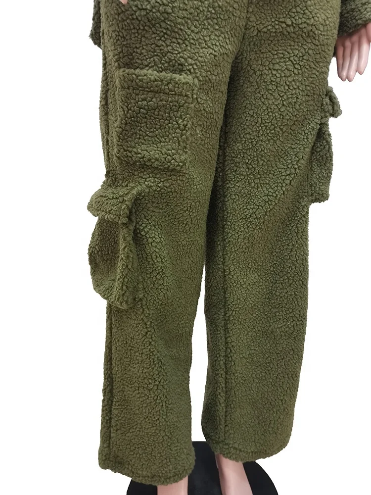 Zhezhe Fuzzy Lounge Wear Set Warm Thick Fleece Jogger Set Women Woman ...