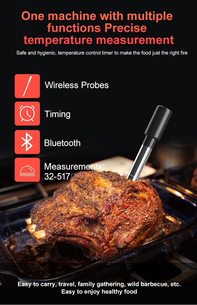 Smart Instant Read Wireless Digital Meat BBQ Probe Blue Tooth ...