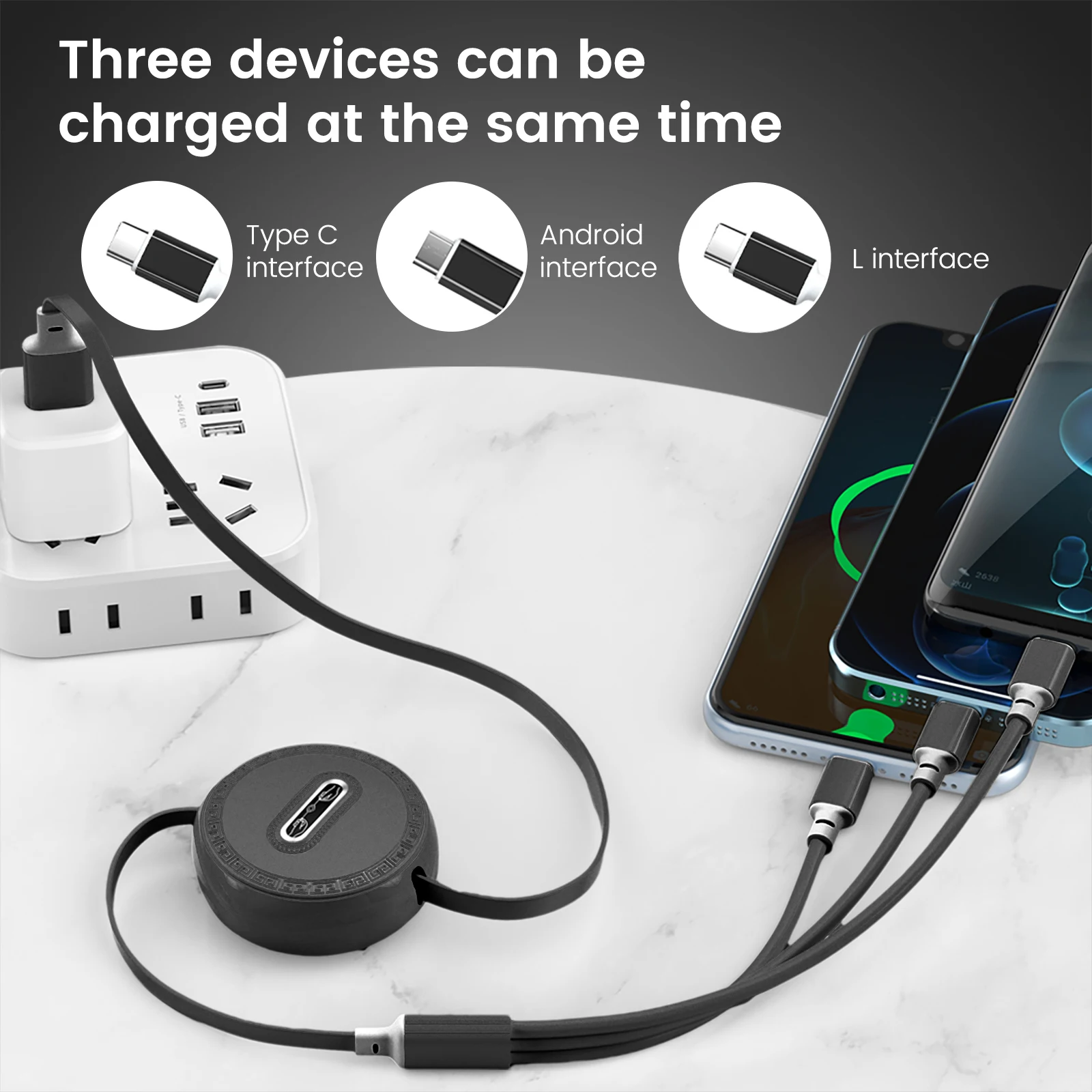 3 in 1 Retractable Multi Charging Cable - Fast & Versatile