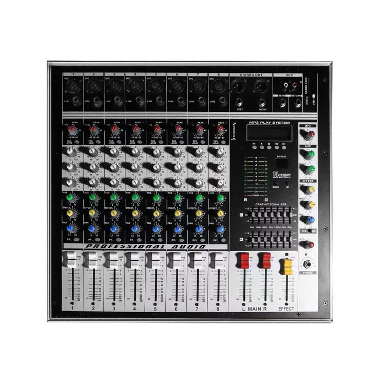 8 Ways Professional Stage Performance Audio Mixer with Amplifier Flight Box