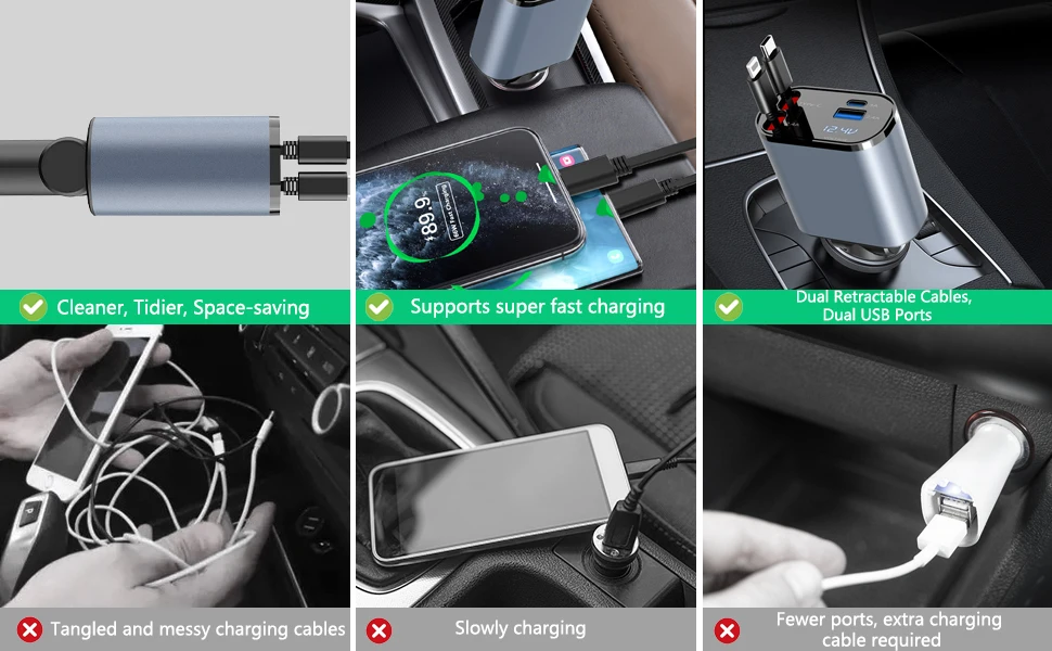Hy Newest 4 In 1 Multi- Charging Ports Car Fast Charger With ...