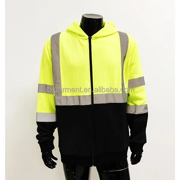Custom Hi Vis Reflective Safety Hoodie Front Zipper Fleece Hoodie ...