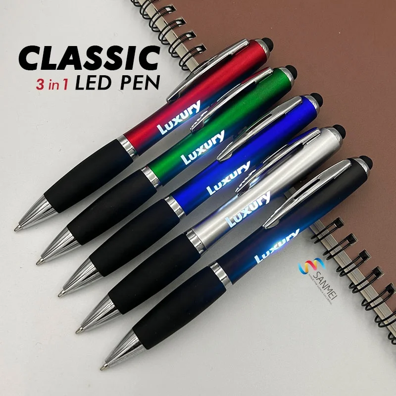 Custom Light Up Promotional Pen With Logo - 3 In 1 Stylus & Ballpoint - Oem