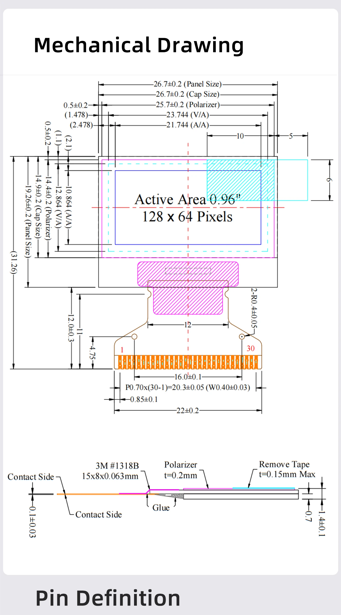0.96 Inch Oled Display Module 128x64 Driver Ic Is Ssd1306 Spi/iic ...