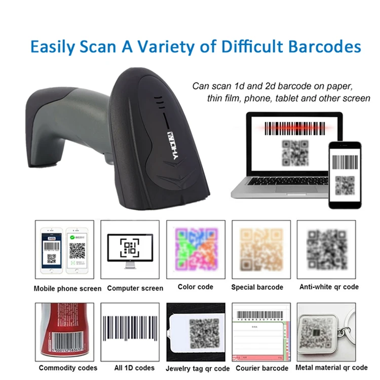 YHDAA 2D Wireless Barcode Scanner - High Resolution & Speed
