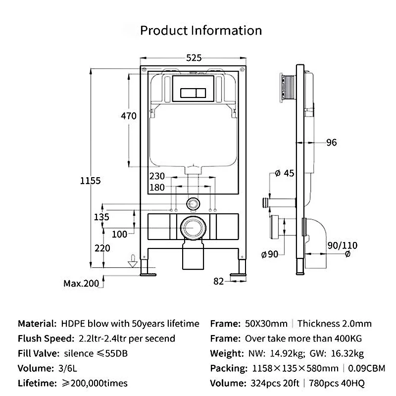 Bathroom Wall Hung Toilet Concealed Cistern Concealed Back to Wall ...