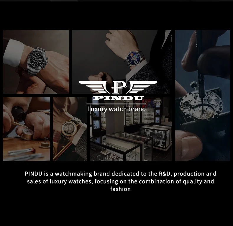 Pindu Men's Waterproof Mechanical Watch with Leather Strap