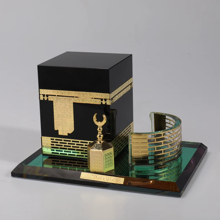 Kaaba Makkah Crystal Gold Glass Home Ornament Islamic Gift