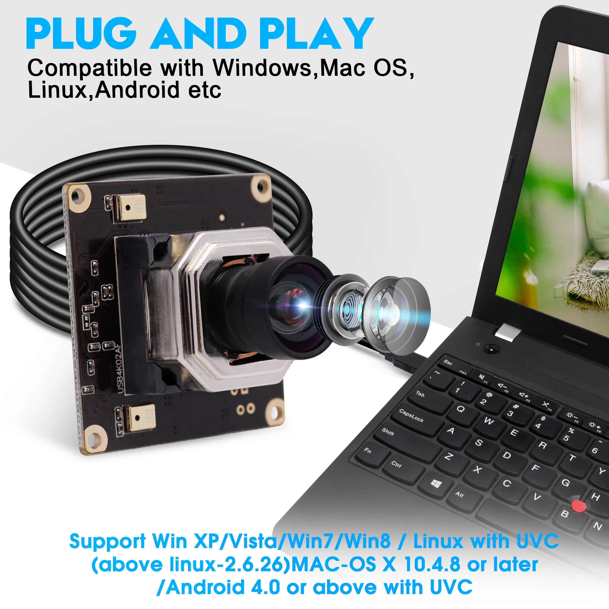 ELP 4K Ultra HD USB Webcam - Plug and Play Video Camera