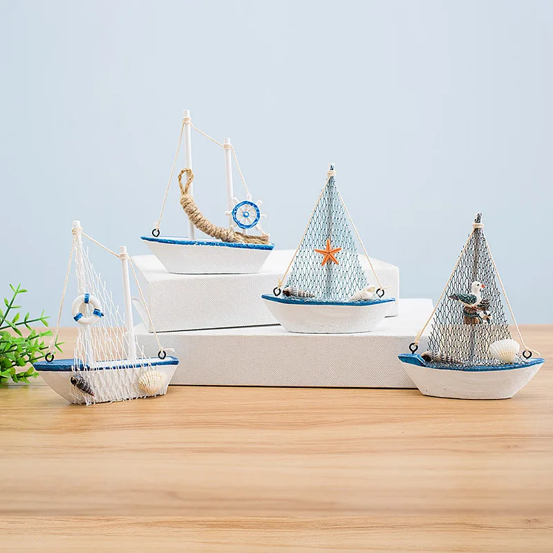 Handmade Sailboat Model Fishing Boat Model Mediterranean Style Wooden ...