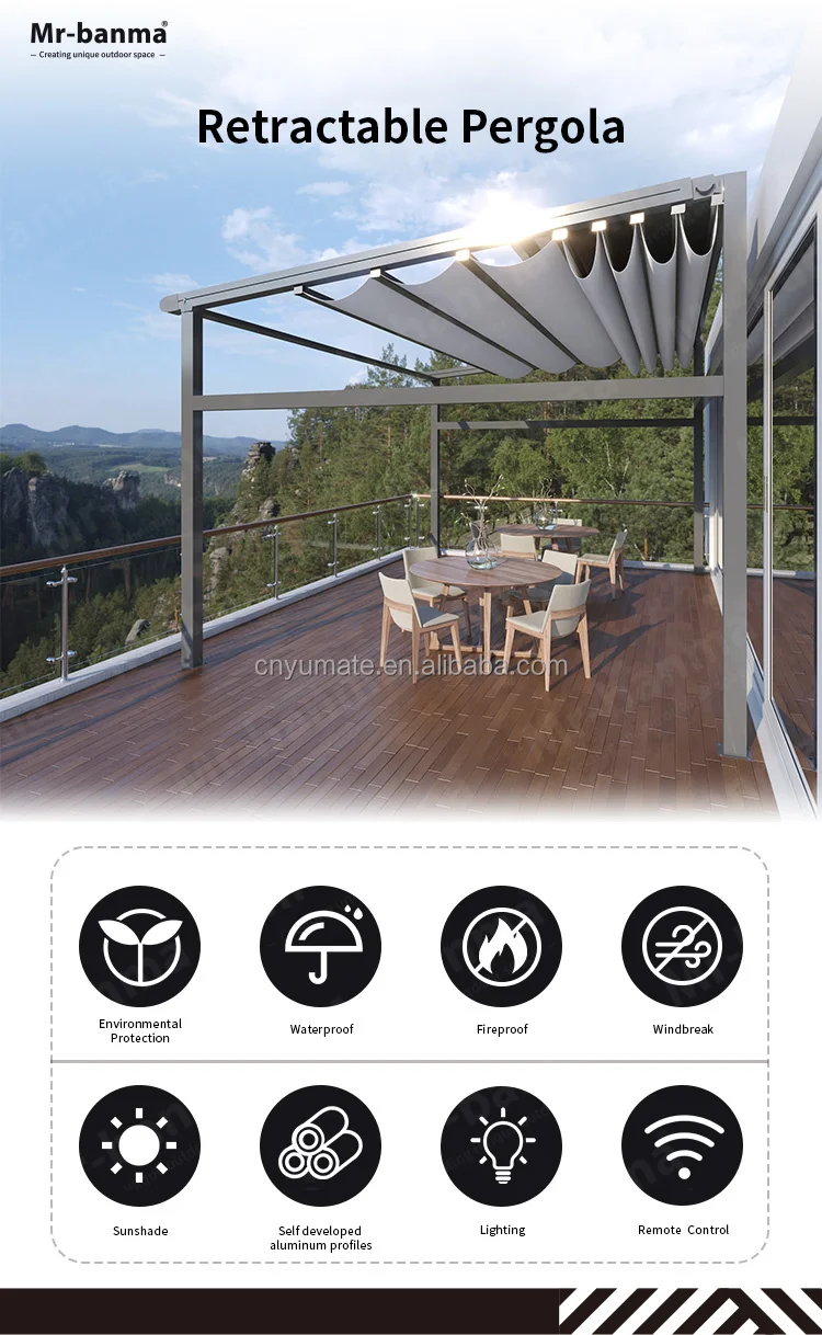 Retractable Fabric Canopy Pergola Cable Shade| Alibaba.com