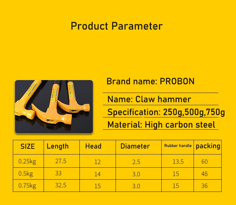 Custom High Carbon Steel Anti-Slip Adhesive Handle Hammer