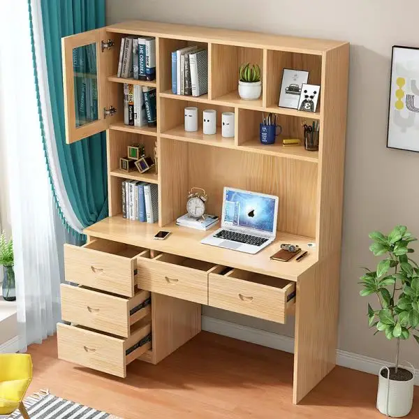 Study Table With Bookshelf Open Wooden Cabinet Bookcase Kids Storage ...