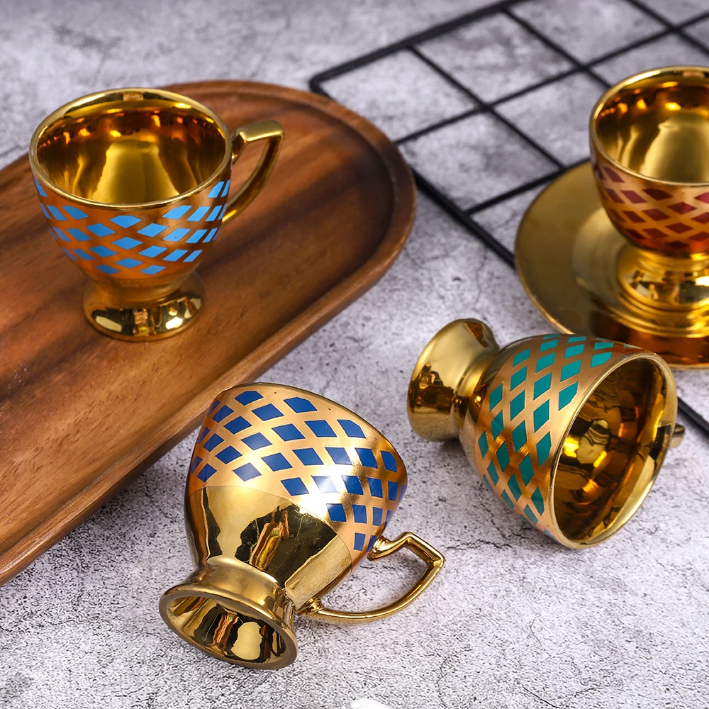 Wholesale 90ml Diamond Pattern Gold Ceramic Espresso Latte Coffee Cup ...