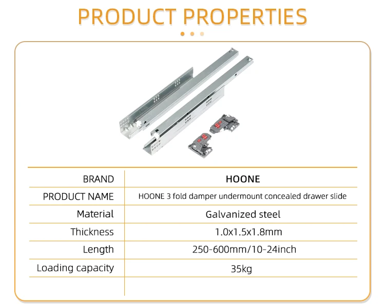 Hoone Rieles Push To Open Soft Close Under Mount Drawer Slide Rail ...