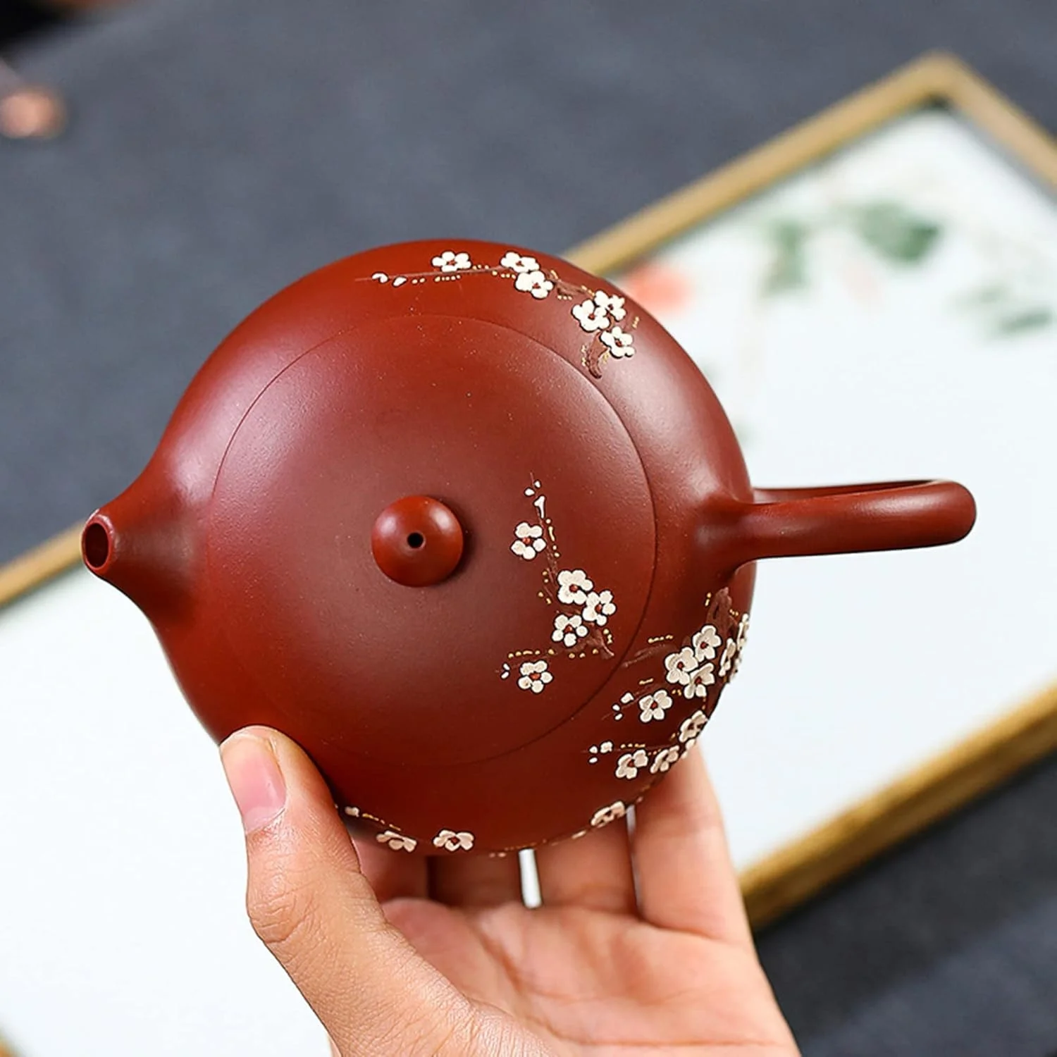 Handmade Chinese Yixing Purple Clay Teapot Famous Porcelain White Plum ...