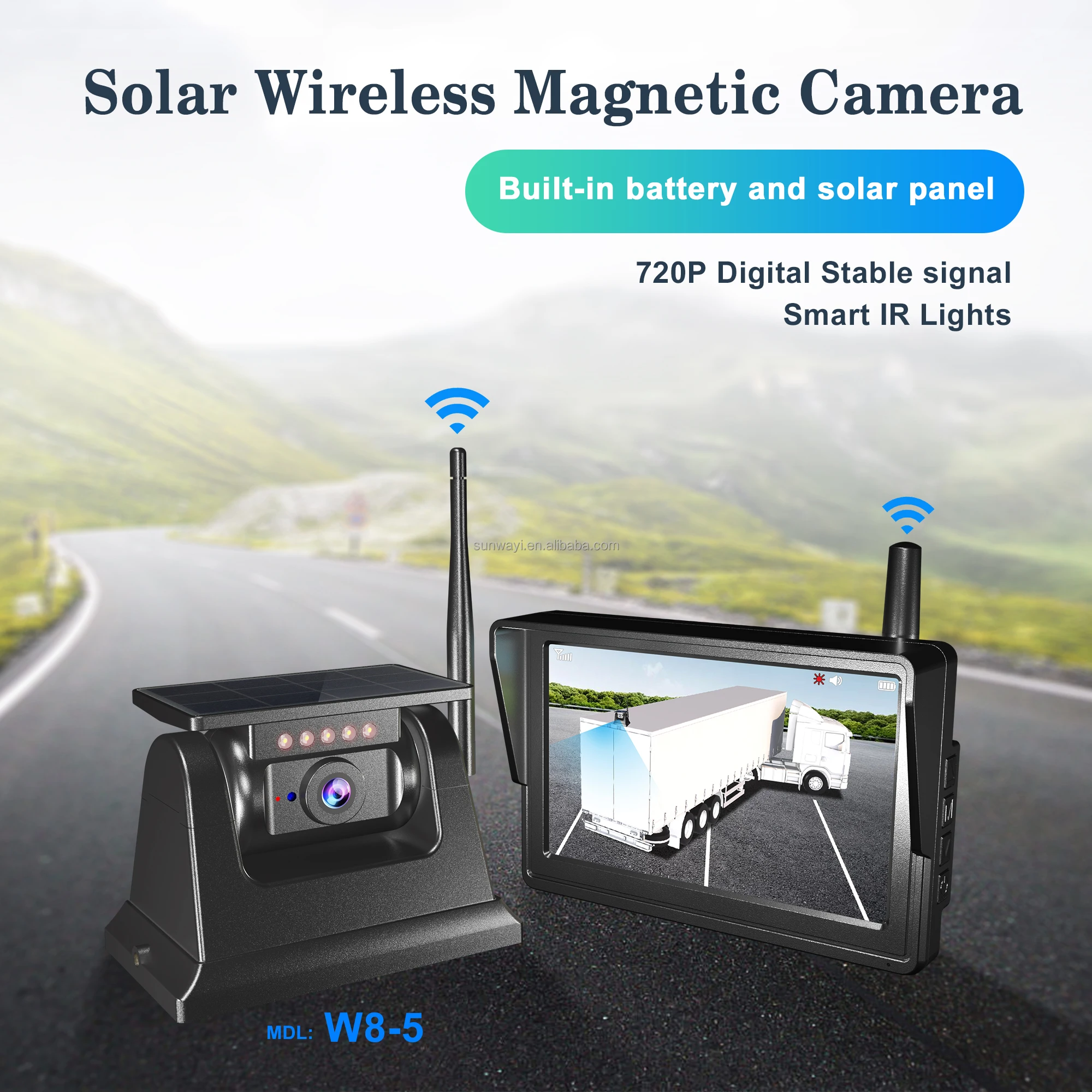 Sunway 5" Solar Wireless Trailer Rear View Camera For Rv & Camper