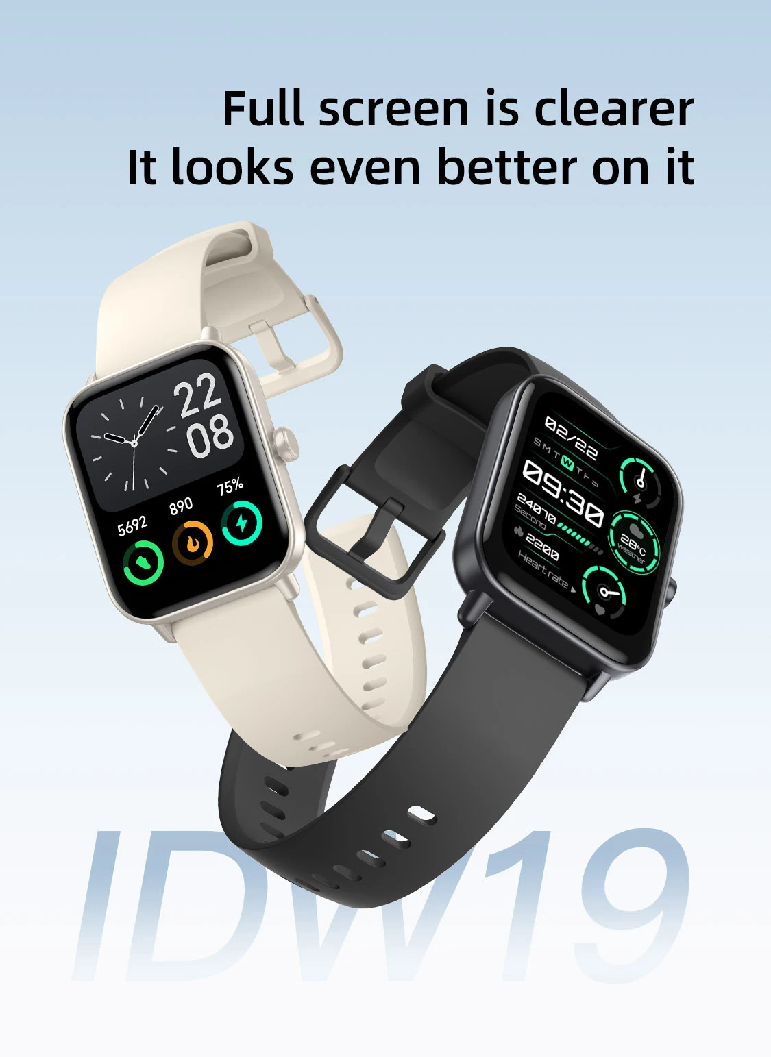 IDW19 Smartwatch - Unisex Fitness Tracker with Heart Rate Monitor