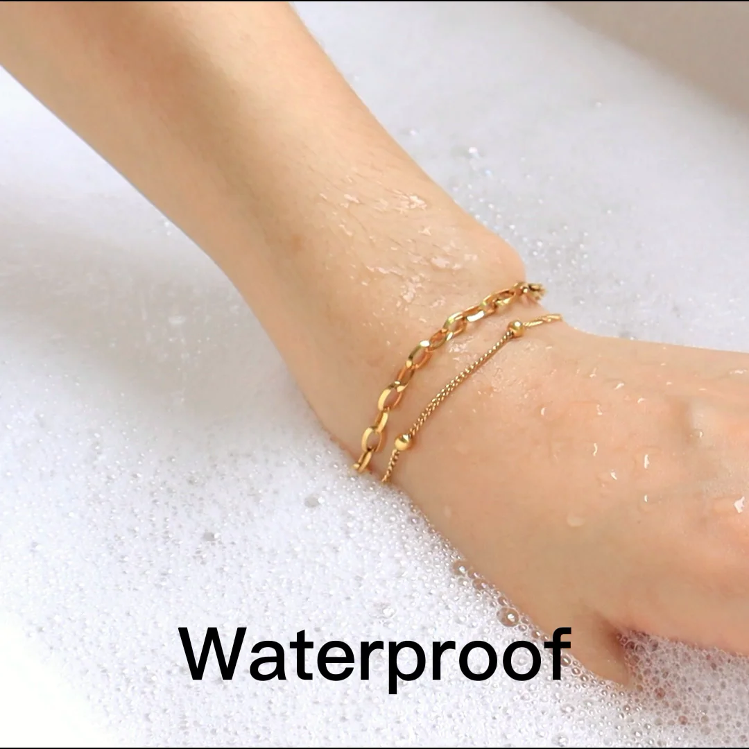 Dainty 18k Gold Plated Bead Chain Bracelet Stainless Steel Waterproof ...