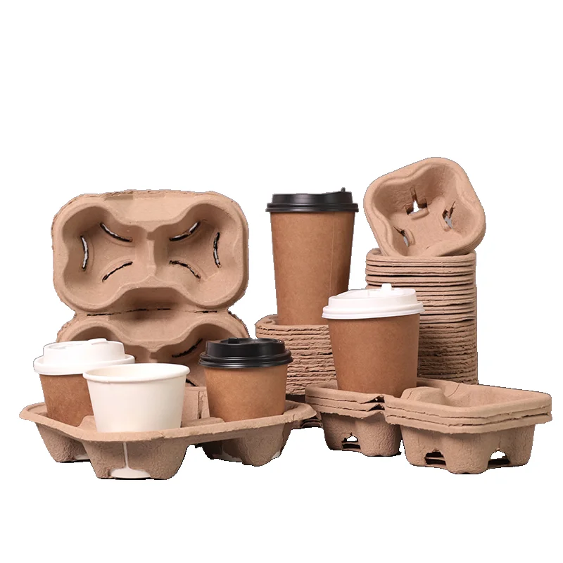 Disposable Biodegradable Pulp Moulded Cup Carrier Coffee Tea Hot Drink ...
