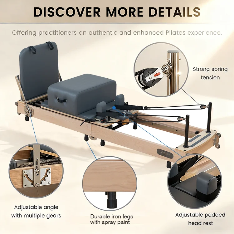Portable Pilates Reformer - Foldable Wood Fitness Machine