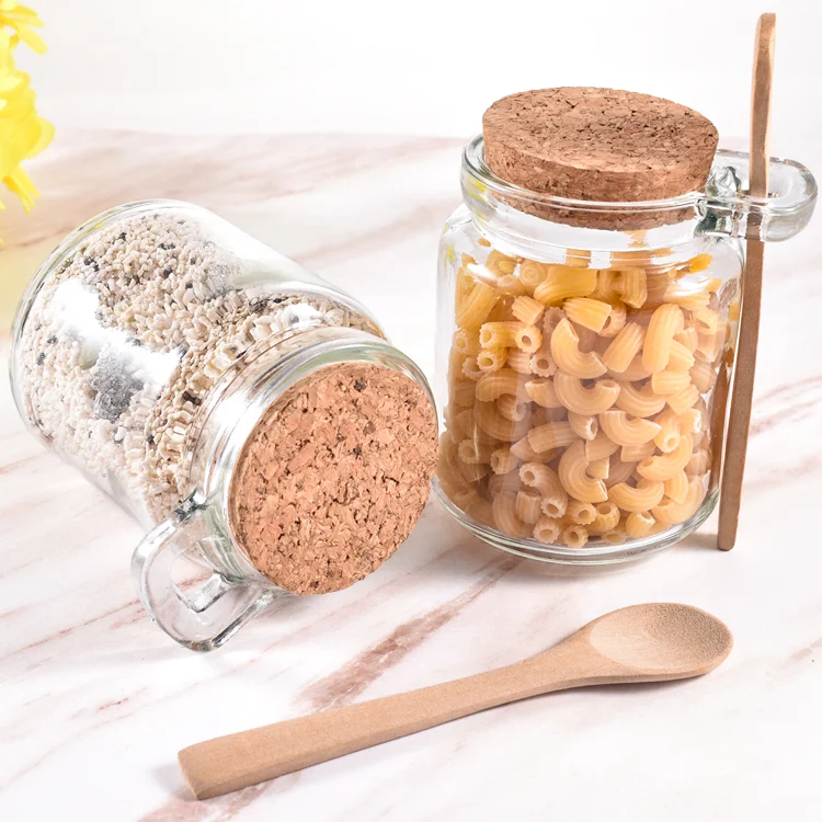 220ml Round Glass Jar Kitchen Storage Glass Bottle Jar with Cork ...