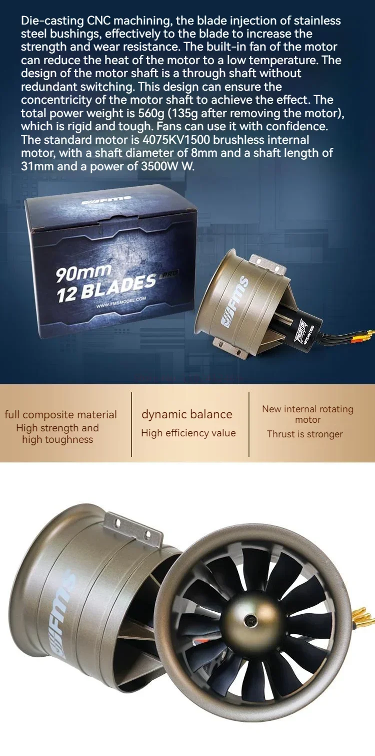 FMS 90mm Metal 12 Blade EDF Jet Engine with 4075 KV1500 Motor for RC ...