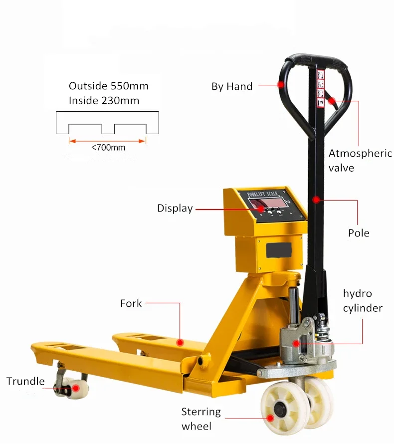 Nylon Wheel 2500kg Hydraulic Pallet Trolleys Hand Pallet Scale Weight ...