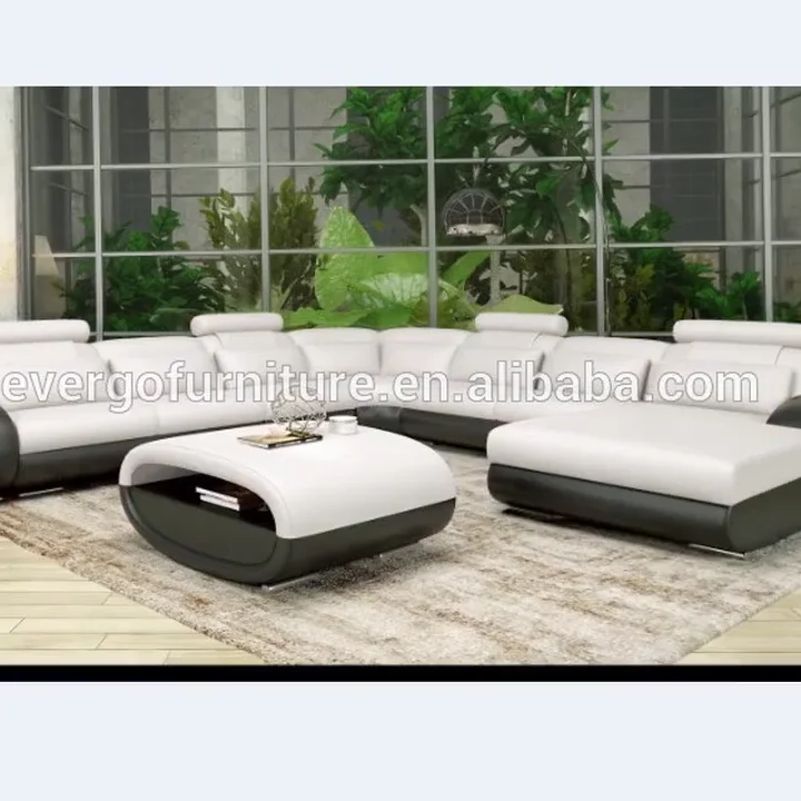 New Design Sectional C Shape Sofa Leather Sofa Set With Coffee Table ...
