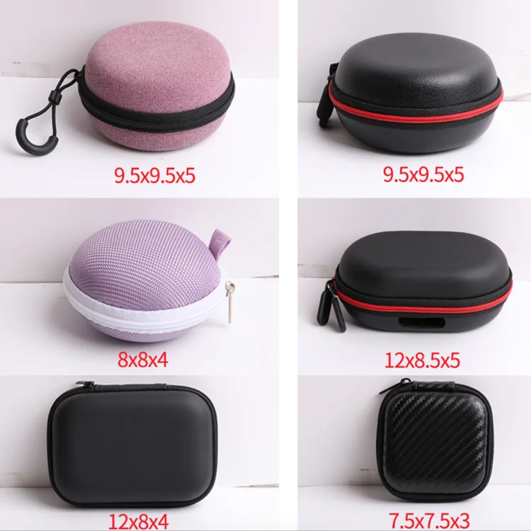 Basic Black PU Leather Eva Cover Round Earphone Zipper Protective Box ...