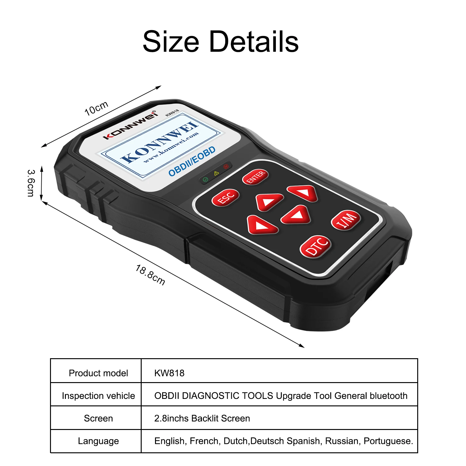 Konnwei Kw818 Obd2 Eobd Engine System Diagnostic Scanner Code Reader ...