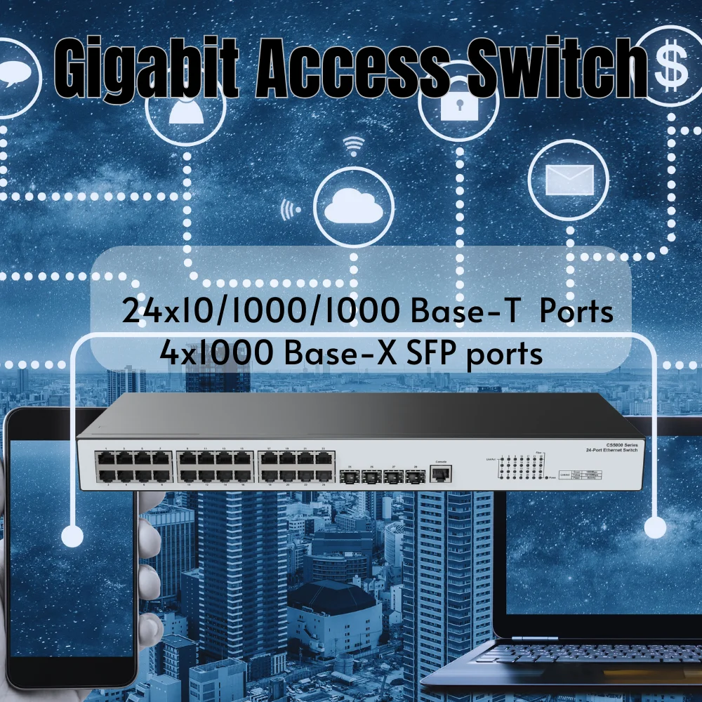 24 Port Gigabit Access Switch Managed 1000mbps Switch 4 Sfp Uplink Port ...