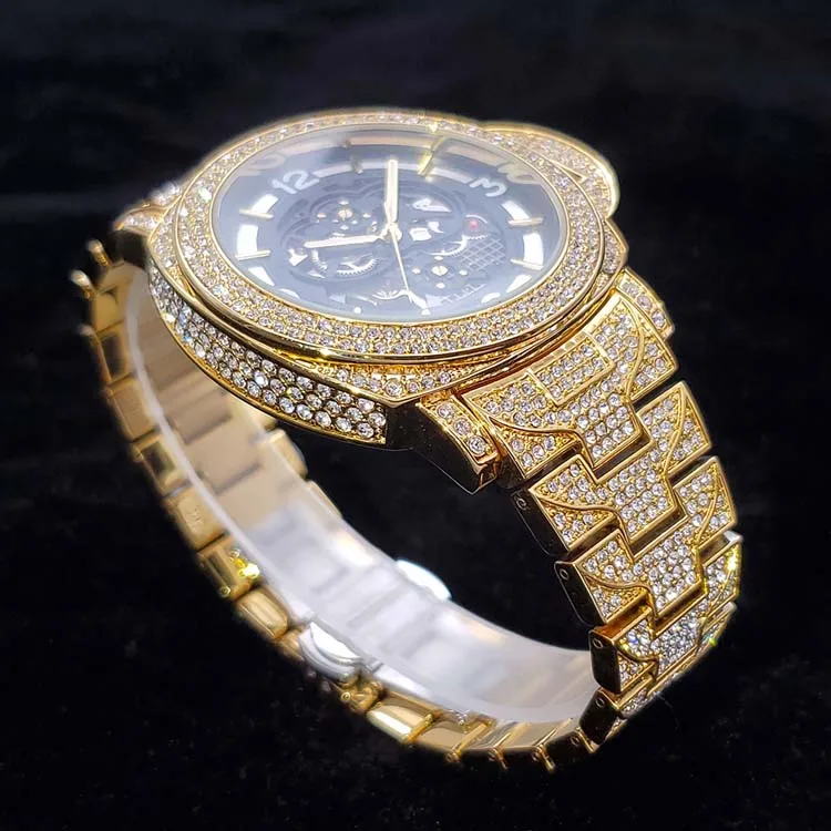 Hip Hop Bling Diamond Hollow Out Wristwatch High End Iced Out ...