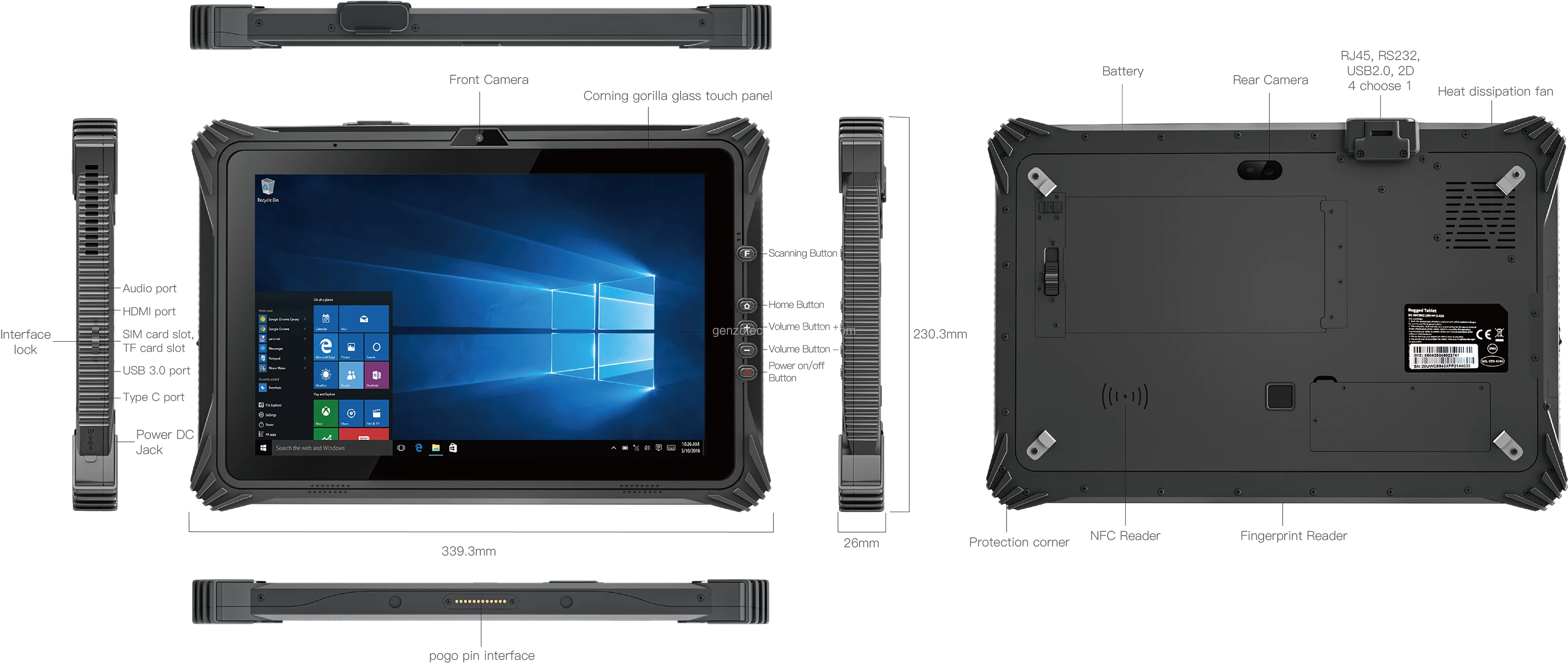 GENZO Rugged Tablet 12 Inch with CPU Intel JASPER LAKE N5105h, RS232 ...