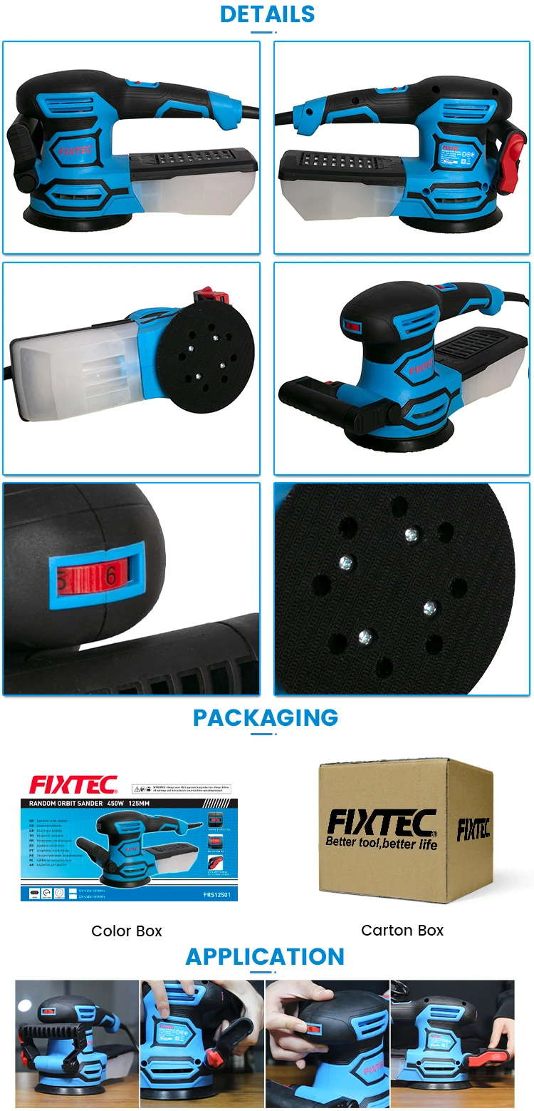 Fixtec High Efficient Portable Random Orbital Sander Power Tools 125mm 450w Electric Rotary ...