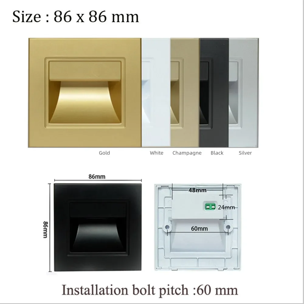 Neonlap 86*86MM 1.5W Recessed Footlight Corridor Square Wall Lamp Step ...