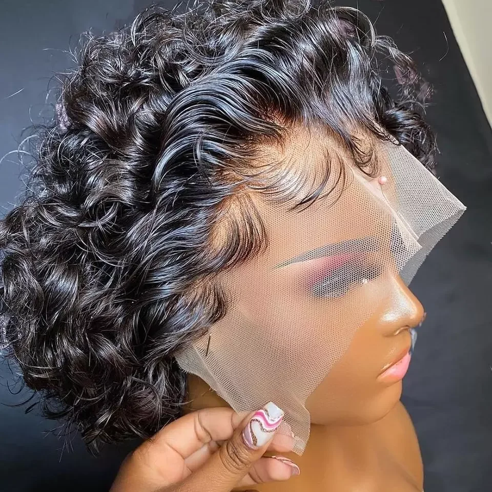 Wholesale Short Pixie Cut Curly Lace Wigs Cheap Natural Color Pixie ...