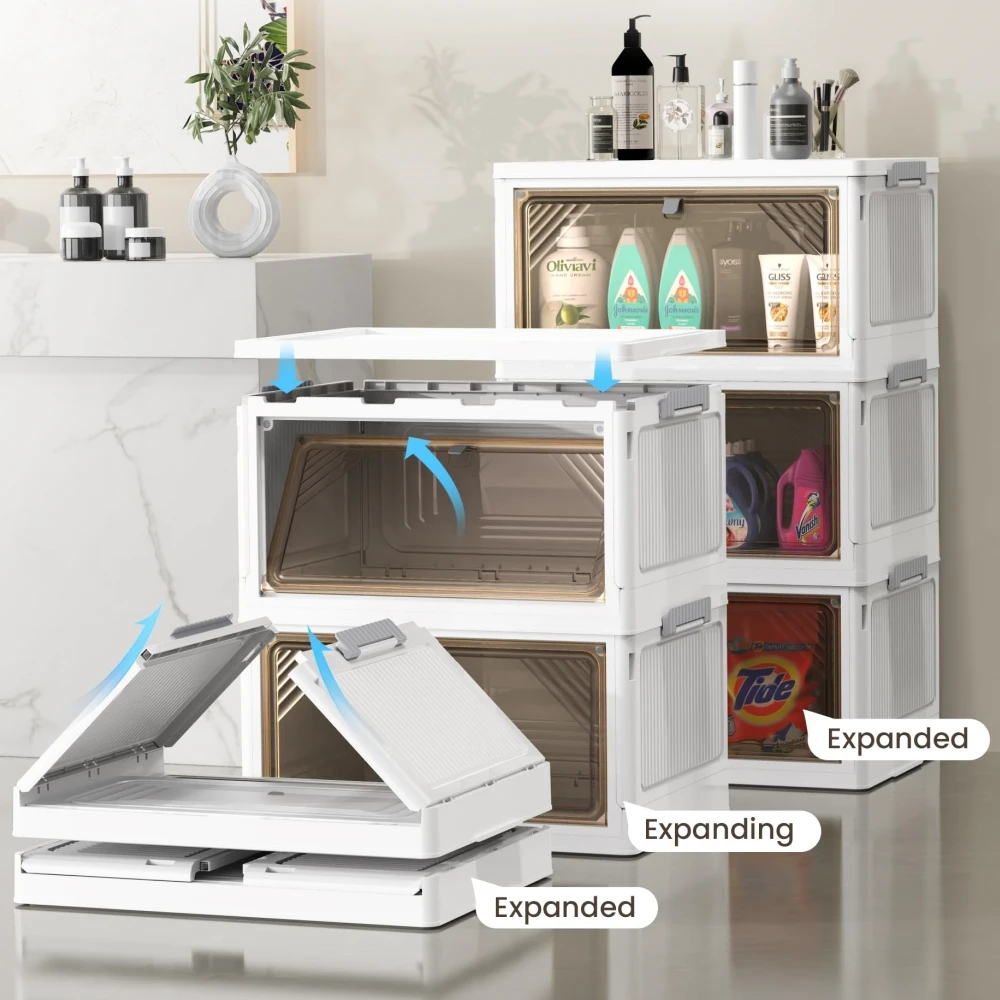 Foldable Stackable Storage Bins with Lids Plastic Storage Bins Closet ...