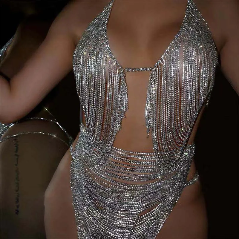 Underwear Bra Necklace For Women Rhinestone Body Chain Jewelry Tassel