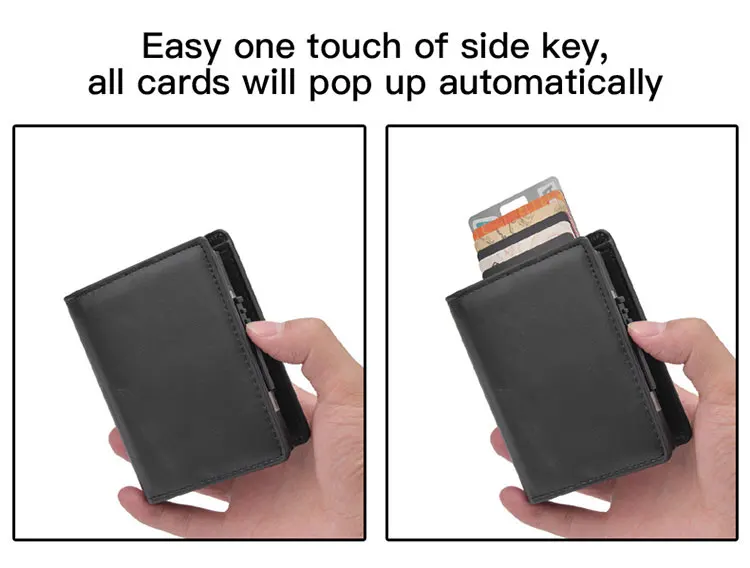 Smart Wallet Leather Credit Card Holder Aluminum Alloy Automatic Pop up ...