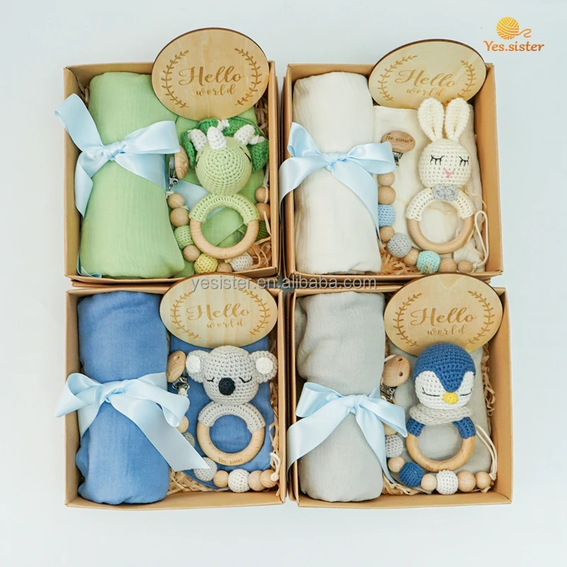 Unisex Newborn Baby Shower Gift Set Soft Crochet Toy Animal Hand Rattle ...