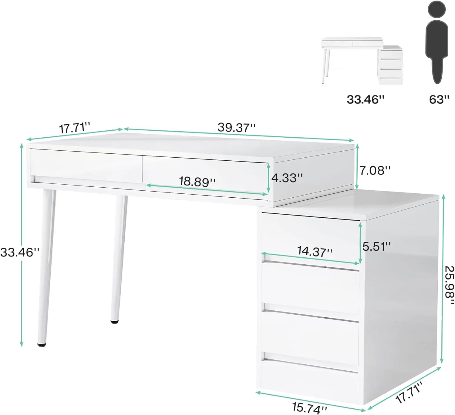 Tribesigns White Desk With Drawers,Modern Home Office Computer Desk ...